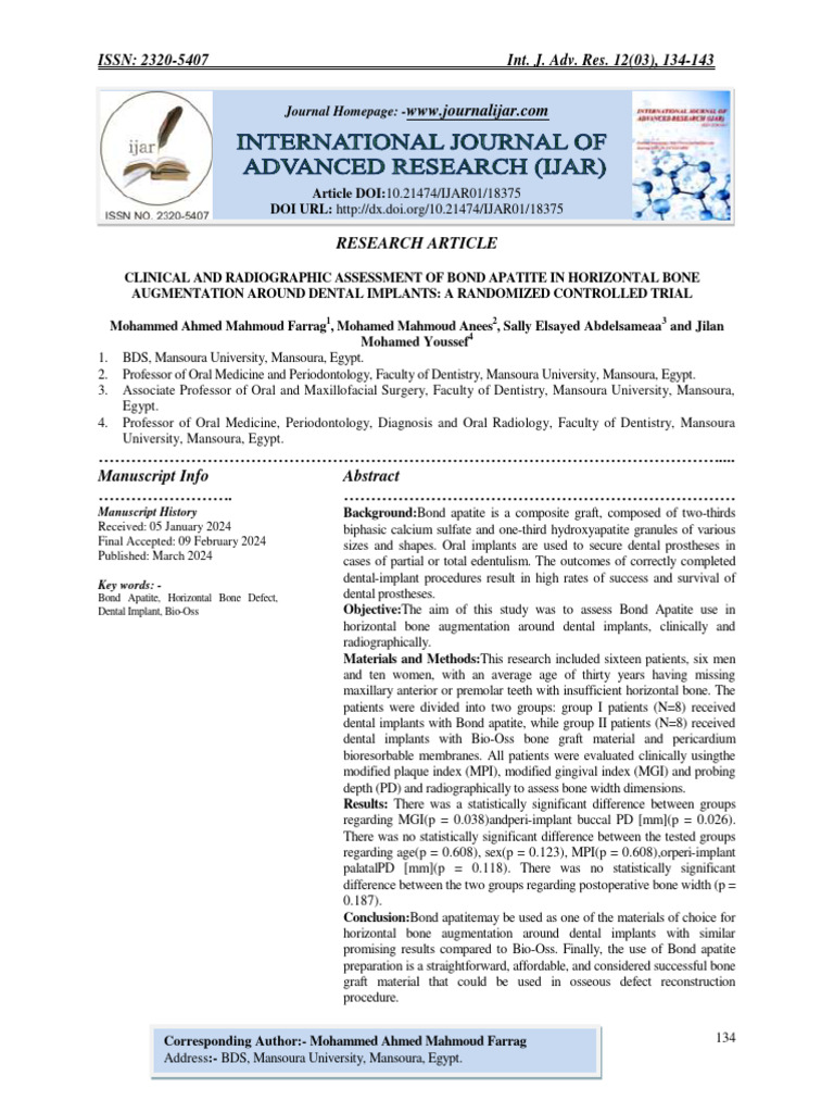 CLINICAL AND RADIOGRAPHIC ASSESSMENT OF BOND APATITE IN HORIZONTAL BONE ...
