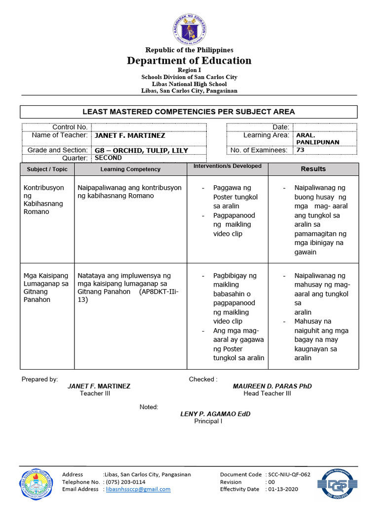 Least MC Ap 8 2ND QTR 2024 | PDF