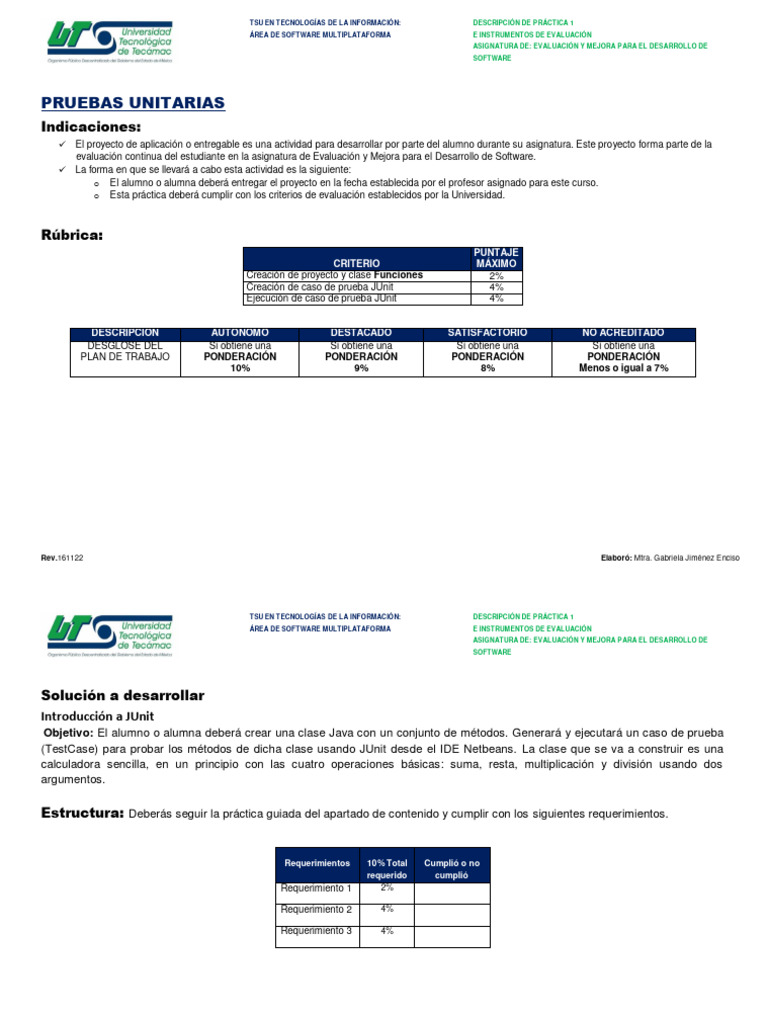 Práctica Guiada 1 Prueba Unitaria JUnit | PDF | Software | Java (lenguaje de programación)