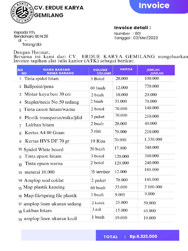 Invoice ATK SD 28 | PDF