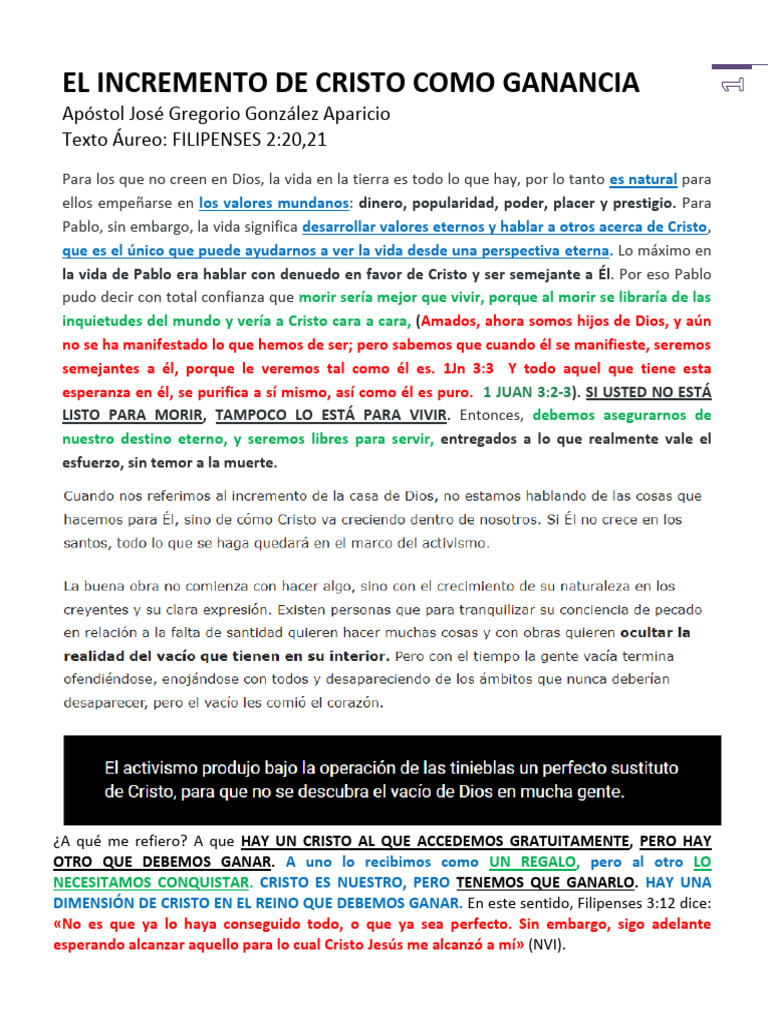 EL INCREMENTO DE CRISTO COMO GANANCIA | PDF
