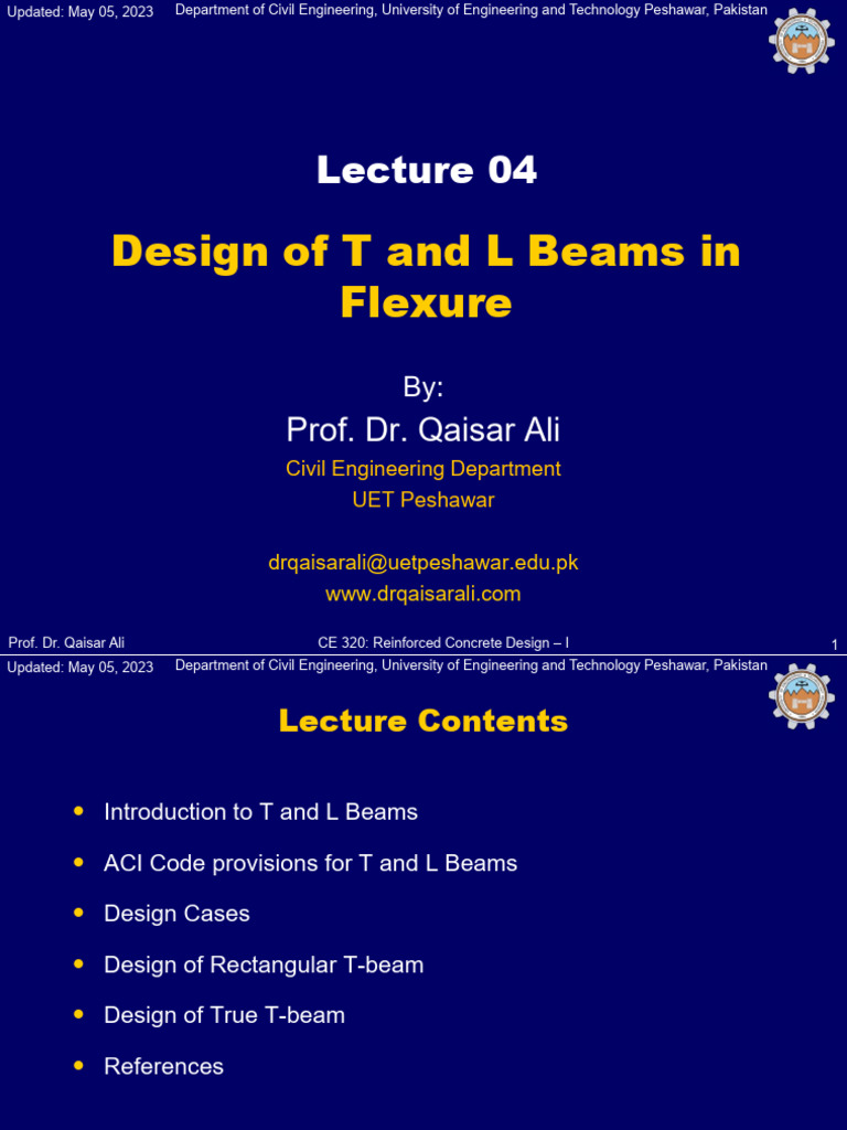 Lecture 04 Design of T and L Section Beams in Flexure Updated 05 05 2023 | PDF | Beam (Structure ...
