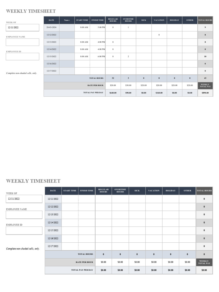IC Weekly Timesheet Template 11516 | PDF | Overtime | Welfare State
