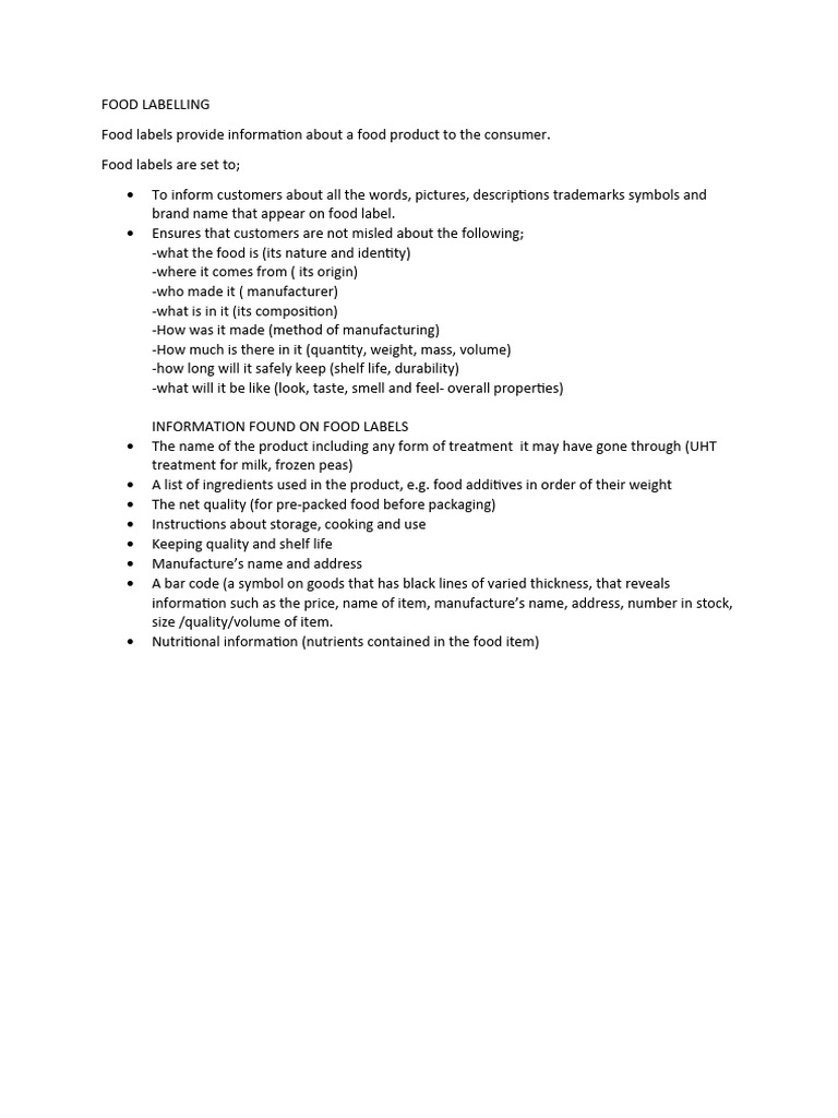 FOOD LABELLING | PDF | Packaging And Labeling | Shelf Life