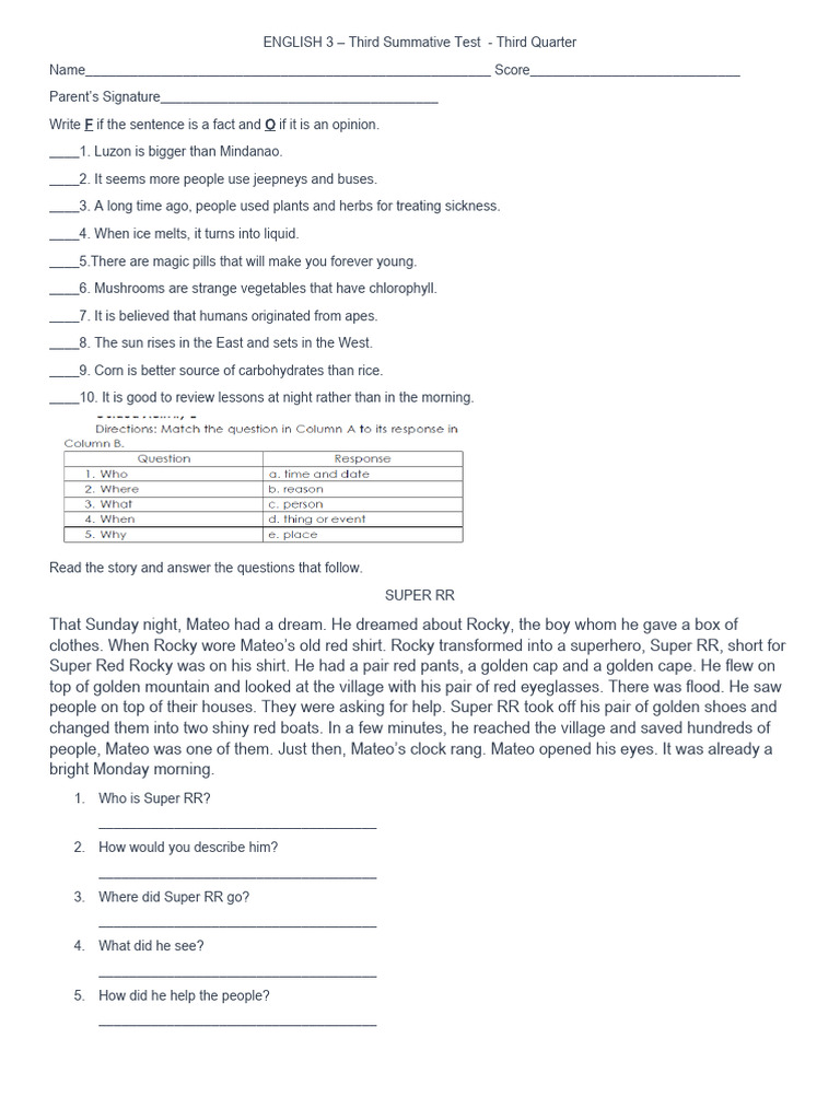 Third Quarter Summative Test Guide | PDF