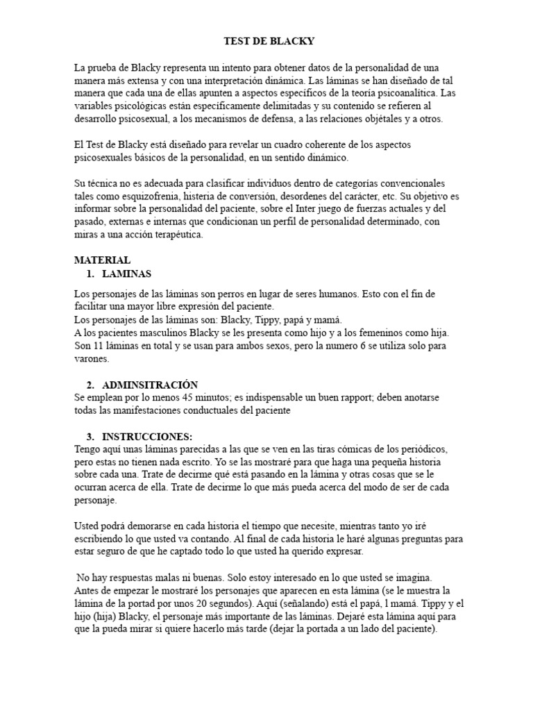Test de Blacky | PDF | Culpa (emoción) | Psicoanálisis