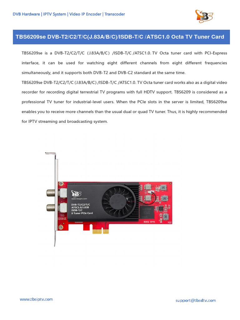 Tbs6209se DVB t2 Octa TV Tuner Pcie Card Data Sheet | PDF | High ...