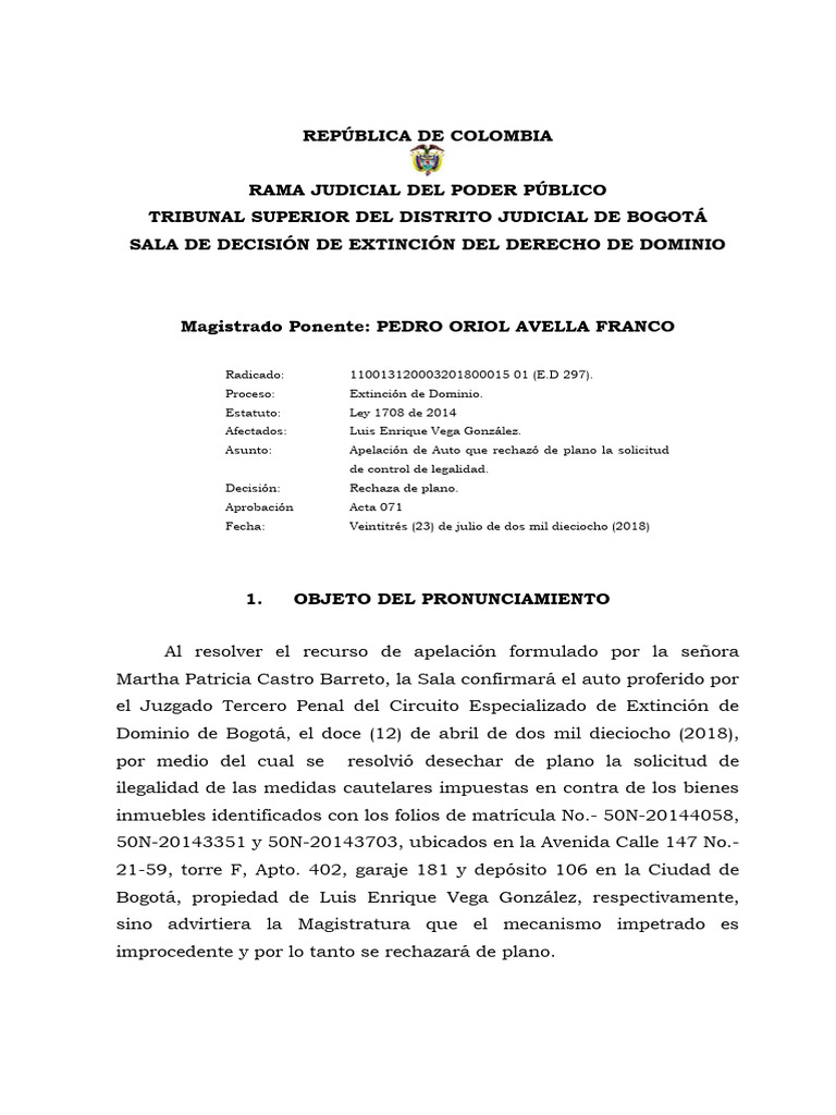 Apelación en Extinción de Dominio Bogotá | PDF | Ley procesal | Mandato