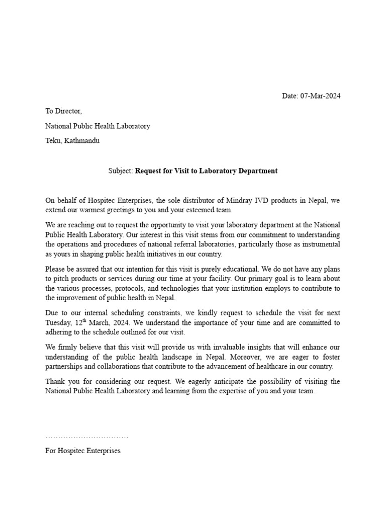Request for Laboratory Visit in Nepal | PDF