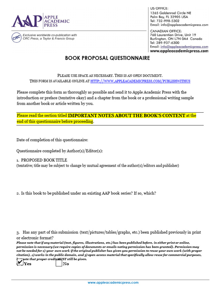 AAPBook Proposal Questionnaire | PDF | Books | Publishing