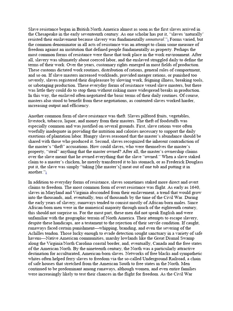 Forms of Slave Resistance in America | PDF | Slavery In The United ...