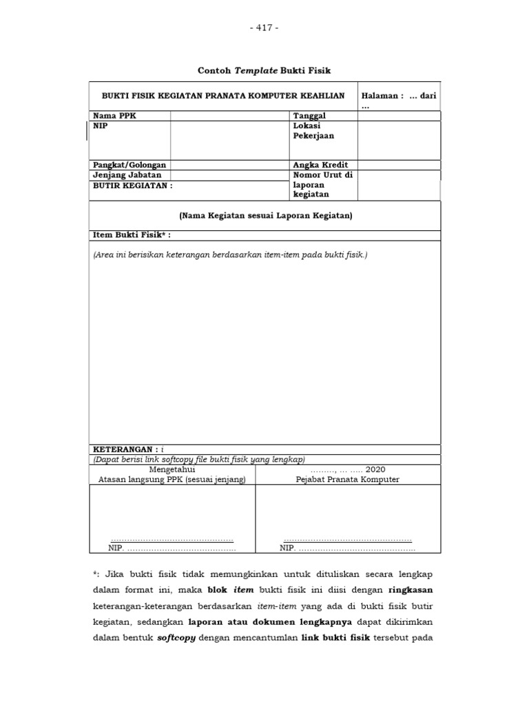 CONTOH TEMPLATE BUKTI FISIK Peraturan - BPS - 2 - 2021 - Juknis - Prakom | PDF