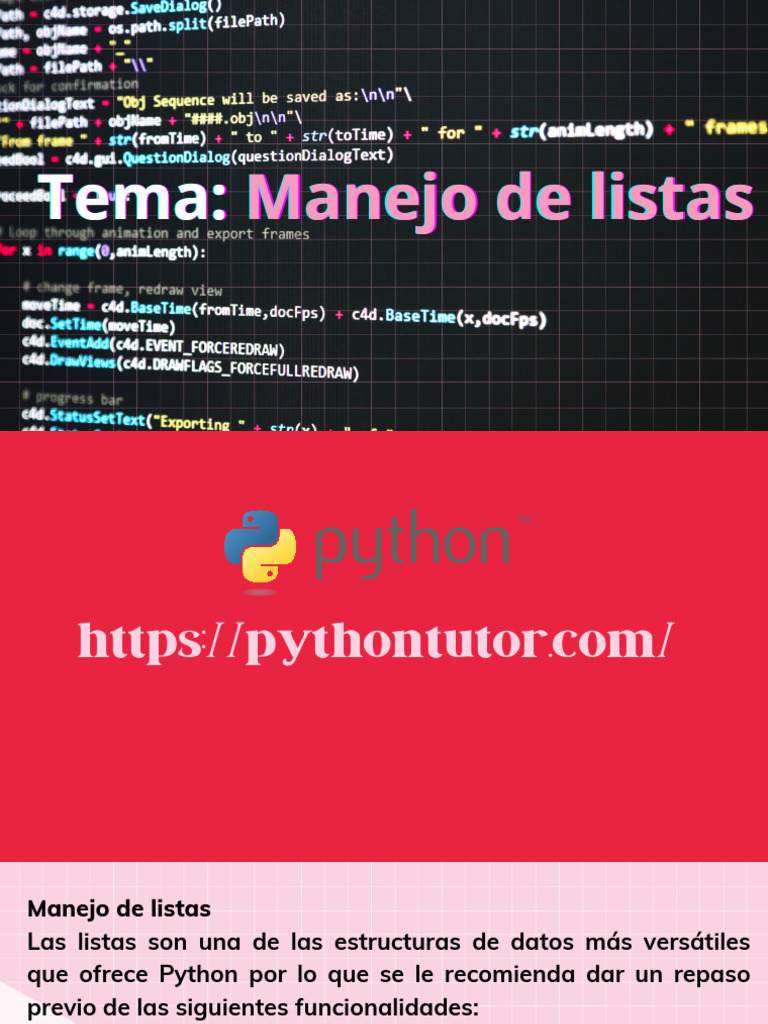 Manejo de listas Las listas | PDF | Python (lenguaje de programación) | Desarrollo de software