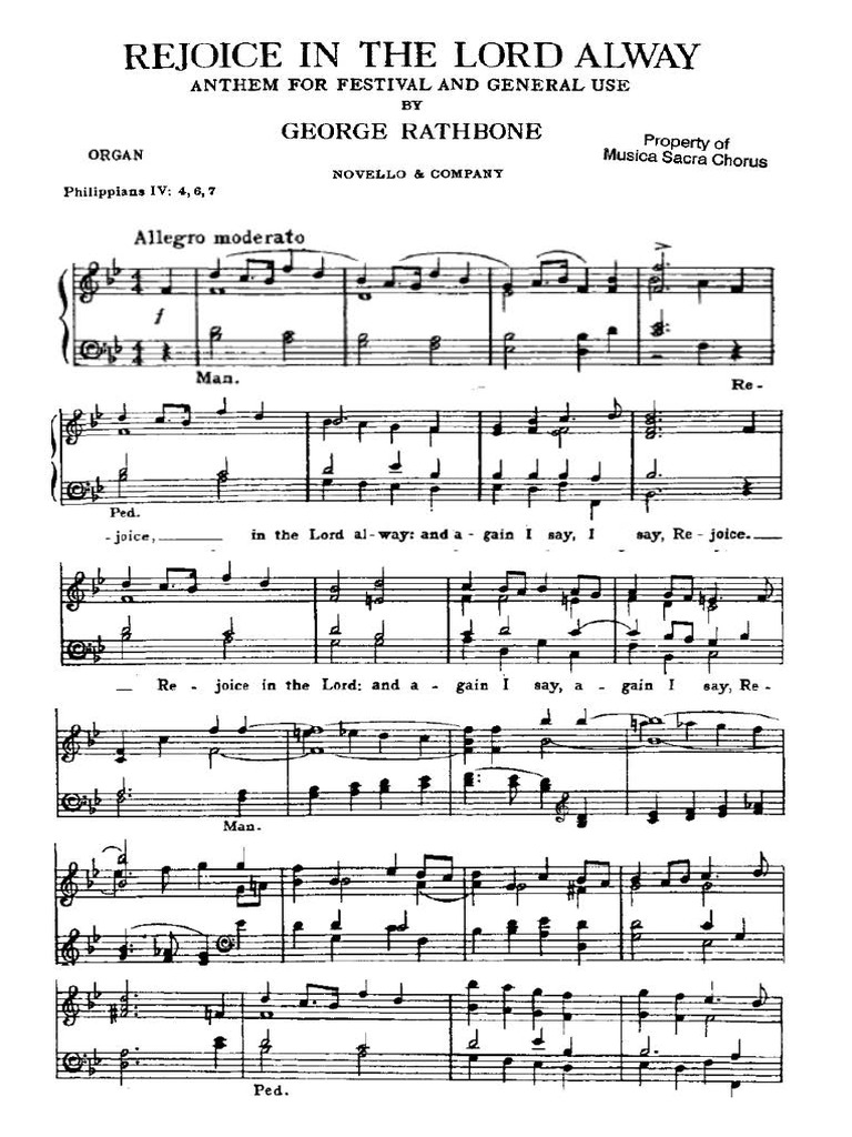 Partitur Organ Rejoice in The Lord Alway | PDF