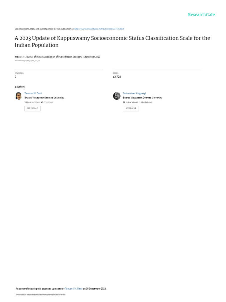 A 2023 Update of Kuppuswamy Socioeconomic Status.17 | PDF | Consumer ...