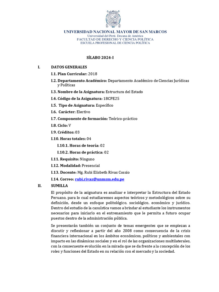 Silabo Estructura Del Estado Rubi Rivas | PDF | Estado (política) | Perú