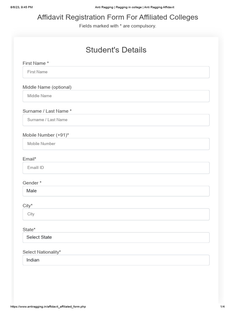 Anti Ragging - Ragging in College - Anti Ragging Affidavit | PDF ...