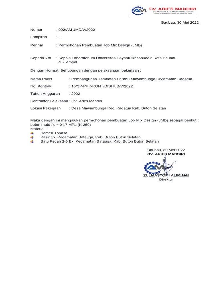 Surat Permohonan JMD | PDF