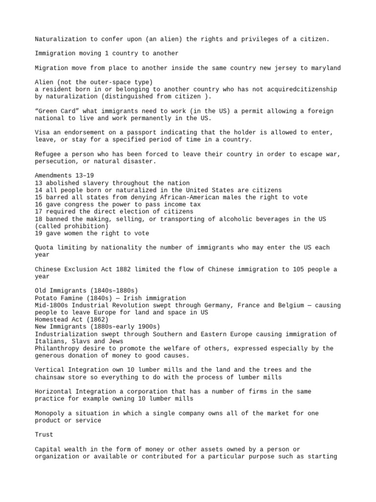 American History Vocabulary | PDF | Immigration | The United States