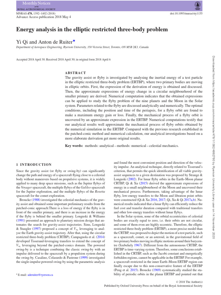 Energy Analysis in the Elliptic Restricted Three-body Problem | PDF ...