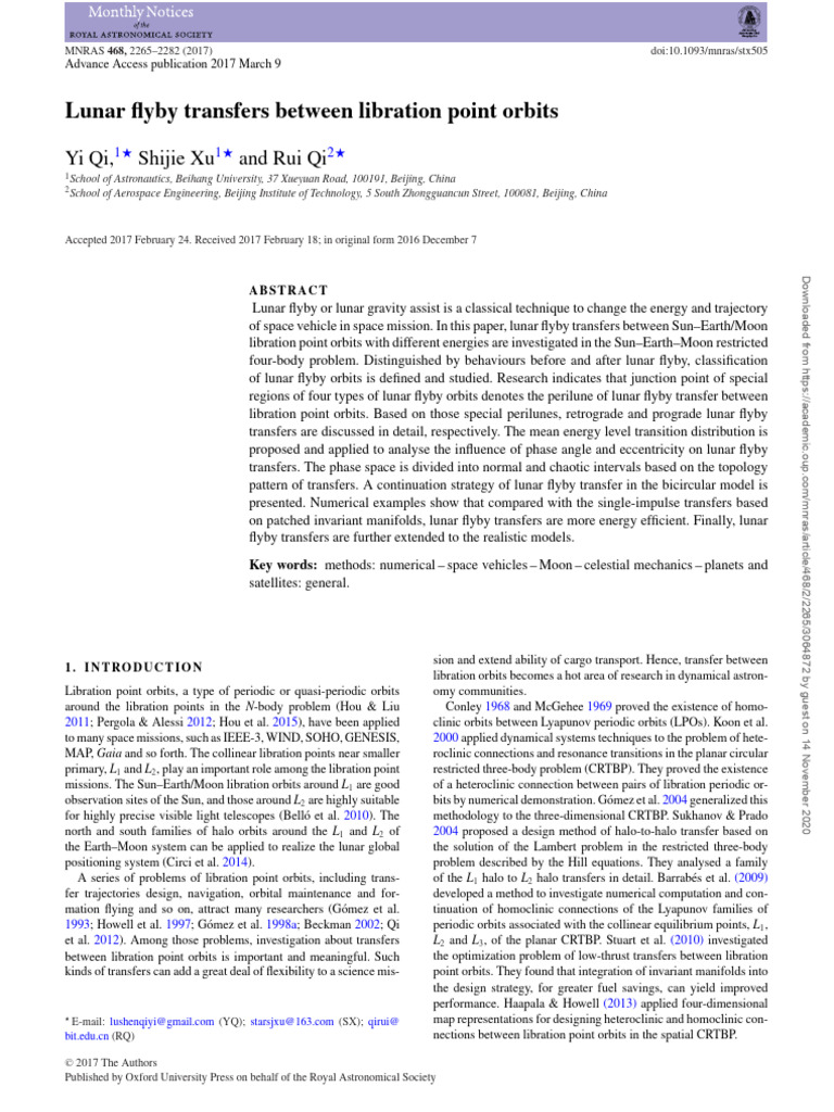 Lunar Flyby Transfers Between Libration Point Orbits | PDF | Moon | Orbit