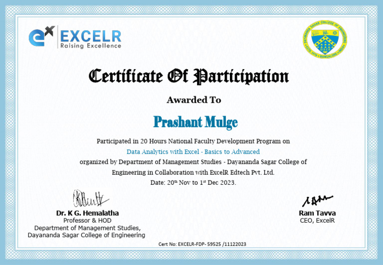 EXCELR-FDP-59525-Prashant Mulge | PDF