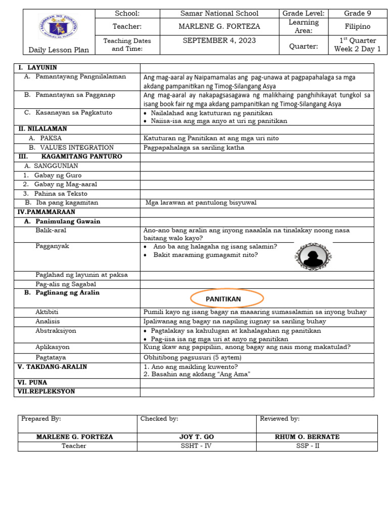 1ST-day-LP 2ND WK G9 | PDF