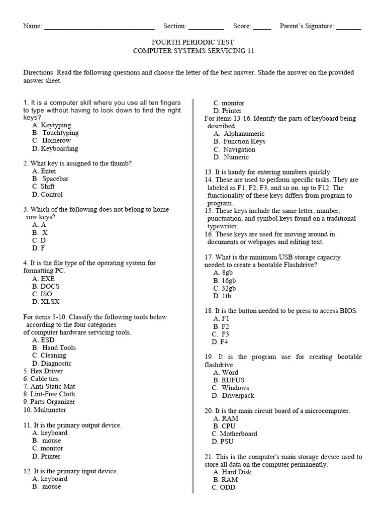 4th quarter exam CSS | PDF | Computer Data Storage | Usb Flash Drive