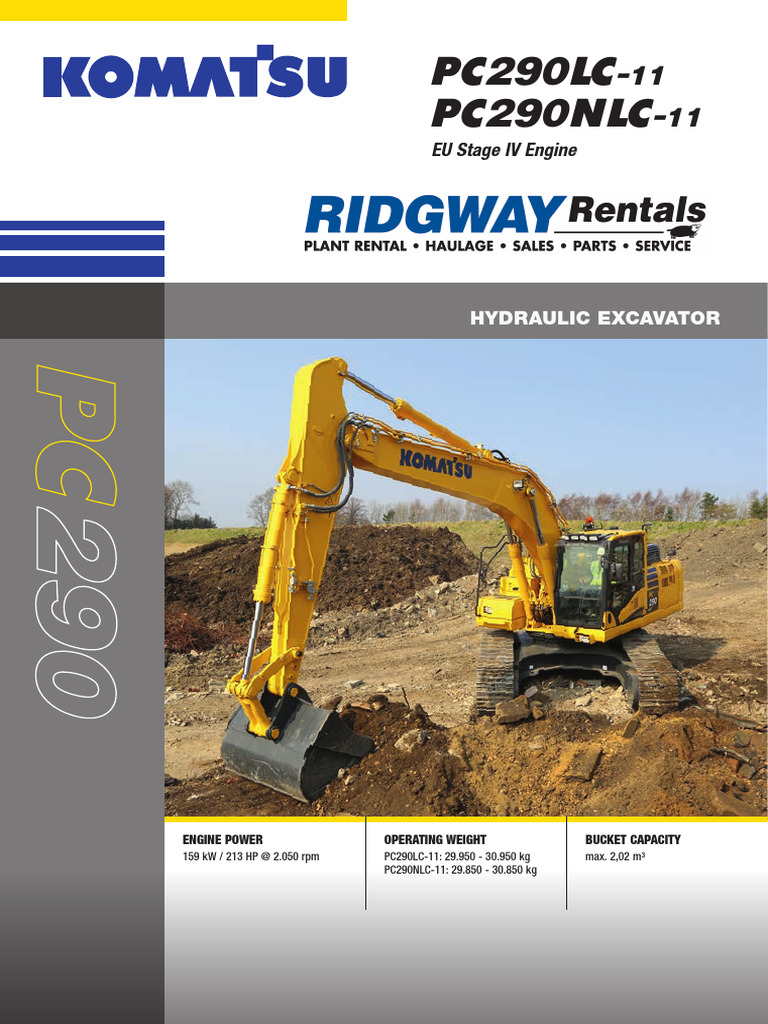 Komatsu PC 290 LC 11 Spec Sheet RR | PDF | Exhaust Gas | Engines