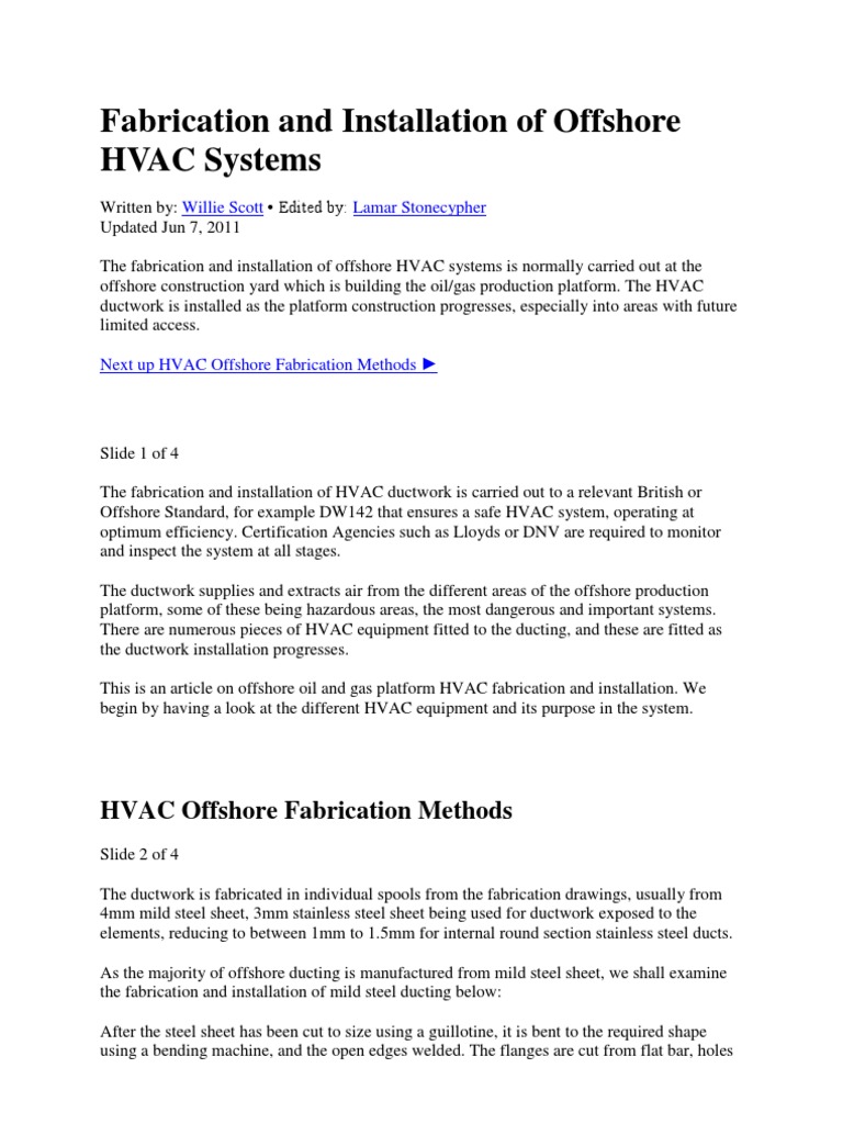Fabrication and installation of offshore HVAC systems | PDF | Duct ...