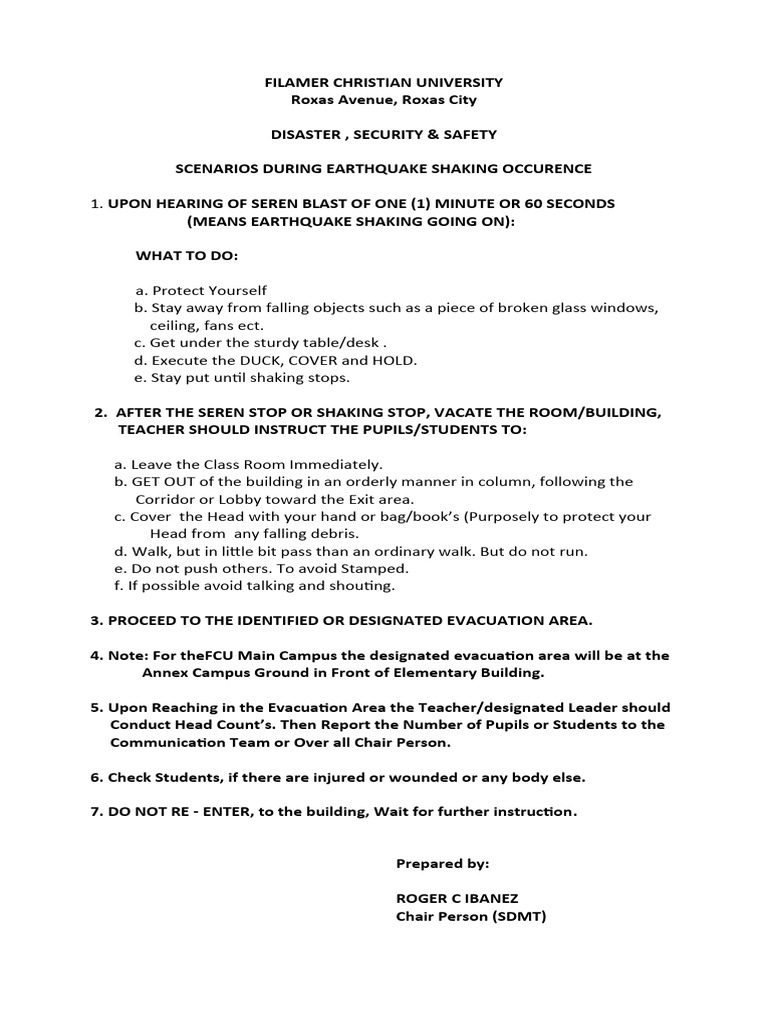 Scenarios During Earthquake Shaking 2023. | PDF
