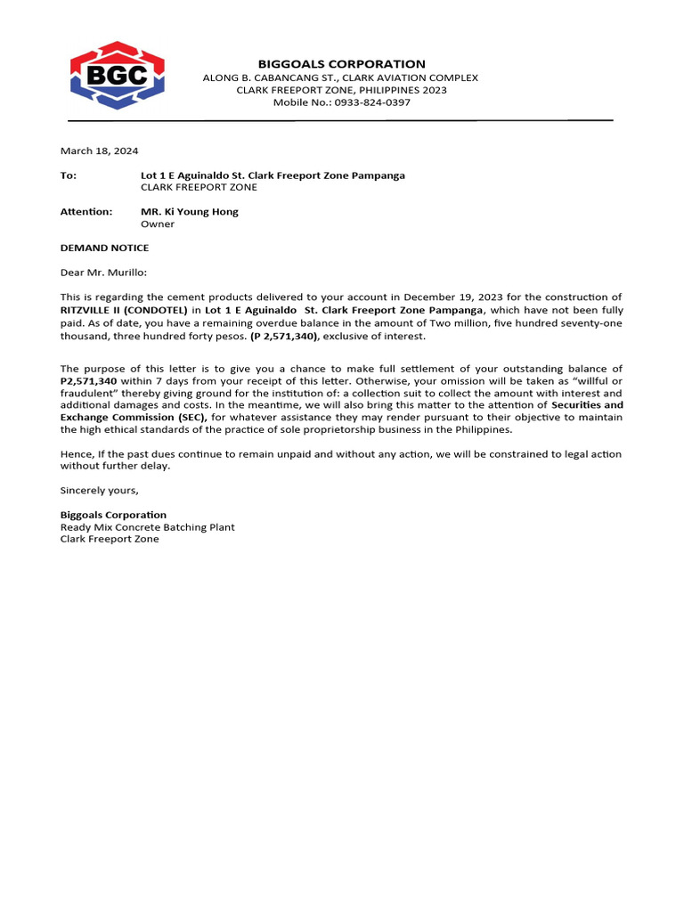 Demand Notice for Overdue Payment | PDF