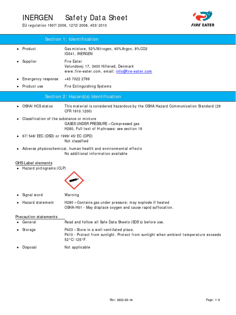 Inergent MSDS | PDF | Toxicity | Occupational Safety And Health
