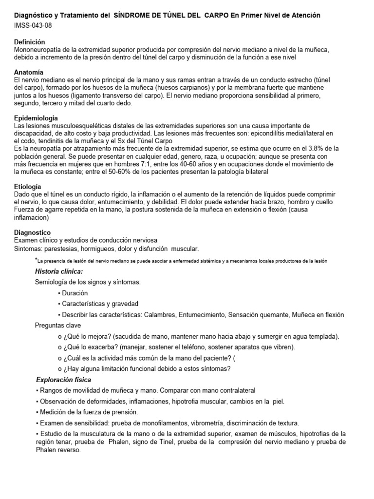 Diagnóstico del Síndrome Túnel Carpo | PDF | Síndrome del túnel ...