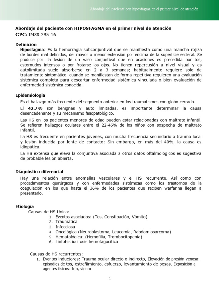 Abordaje Del Paciente Con HIPOSFAGMA en El Primer Nivel de Atención ...