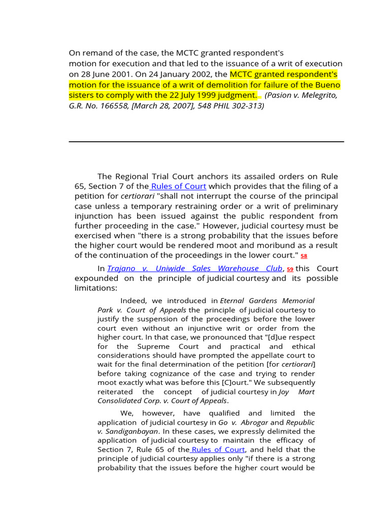 JURIS Judicial Courtesy Writ of Demolition | PDF | Appeal | Certiorari