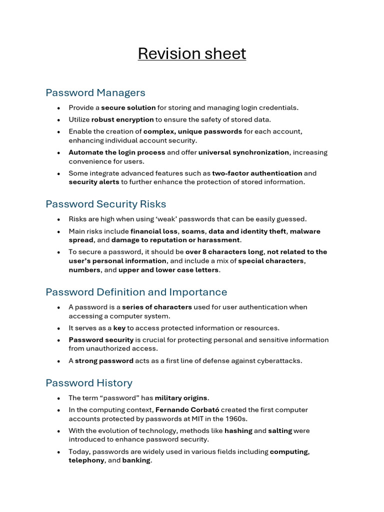 Revision Sheet | Download Free PDF | Password | Security