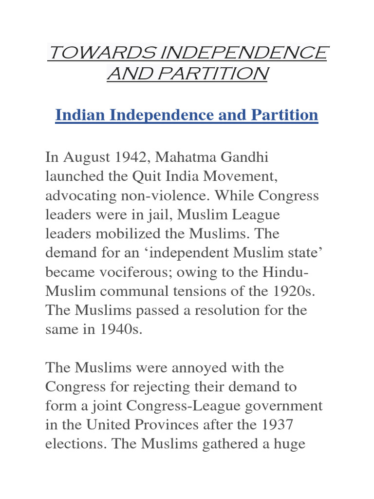 Indian Independence and Partition Overview | PDF | British Raj ...