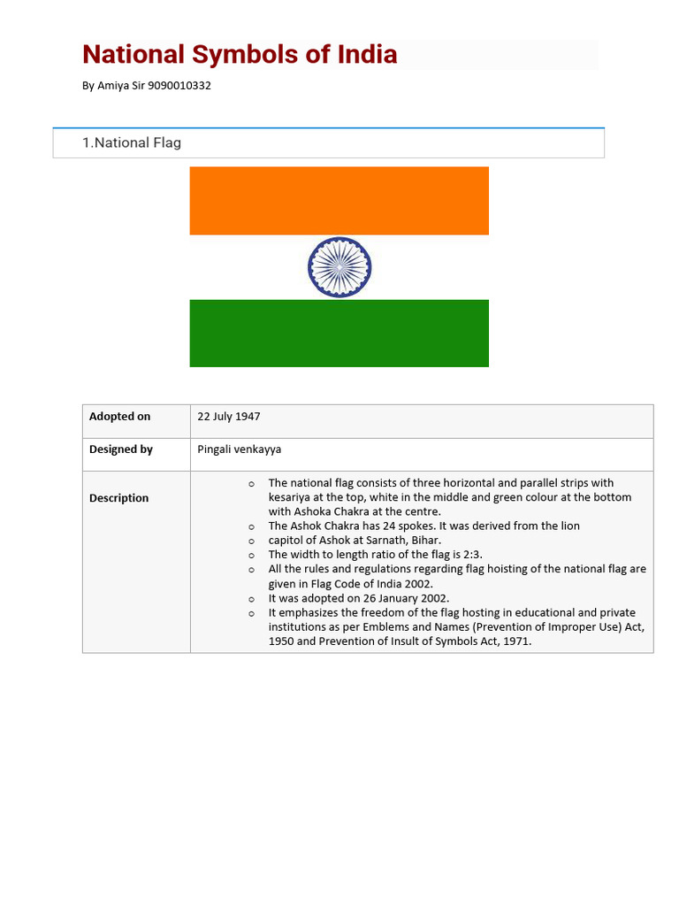 National Symbols of India | PDF | National Symbols