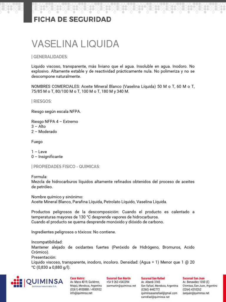 Vaselina-liquida-Ficha-de-Seguridad1 | PDF | Agua | Petróleo