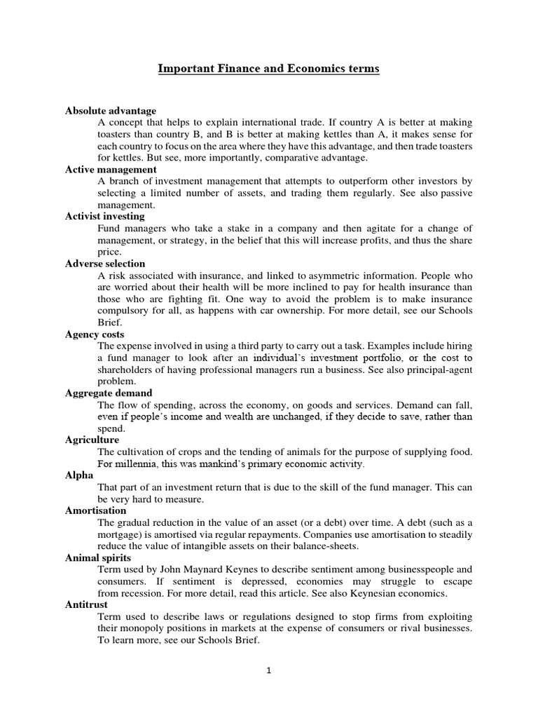 Imp Finance and Economics Terms | PDF | Economics | Balance Of Payments