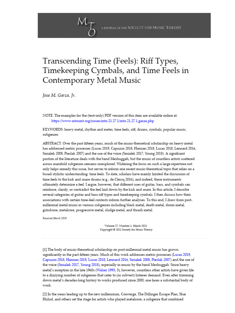 Transcending Time (Feels) : Riff Types, Timekeeping Cymbals, and Time ...