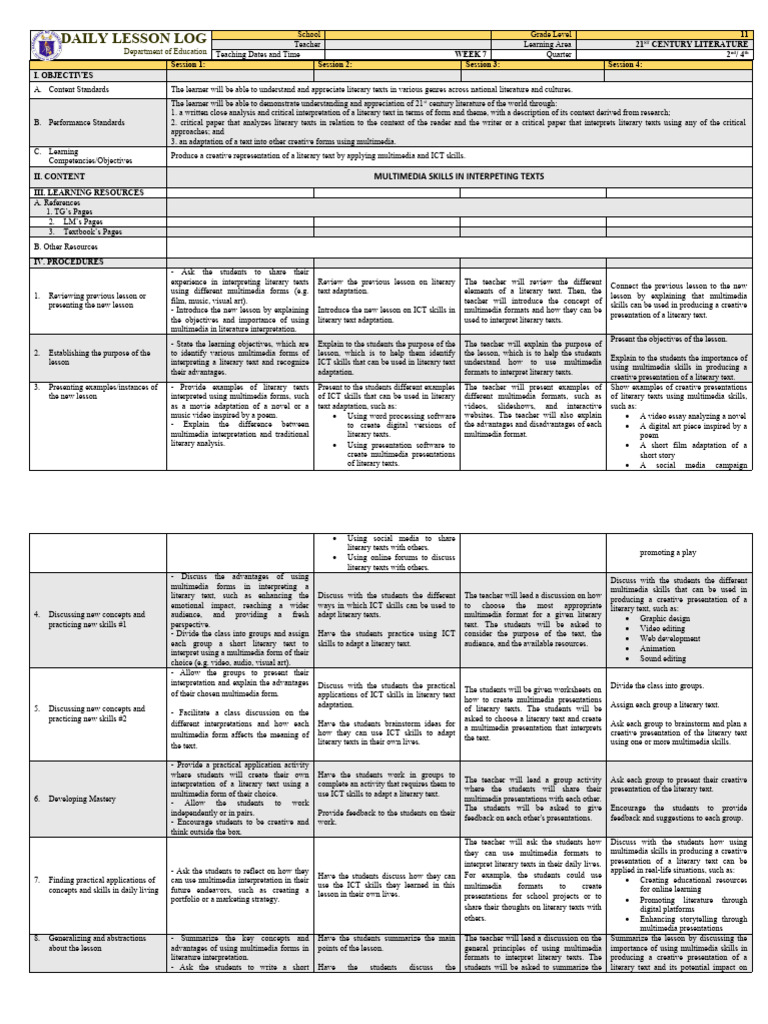 21ST Century Literature Q2 Week 7 | PDF | Multimedia | Educational Technology