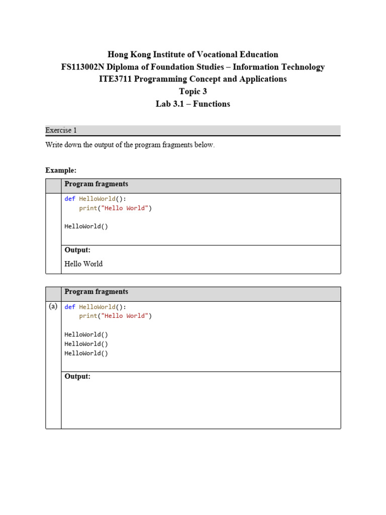ITE3711 Lab3.1 Functions | PDF | Computer Programming