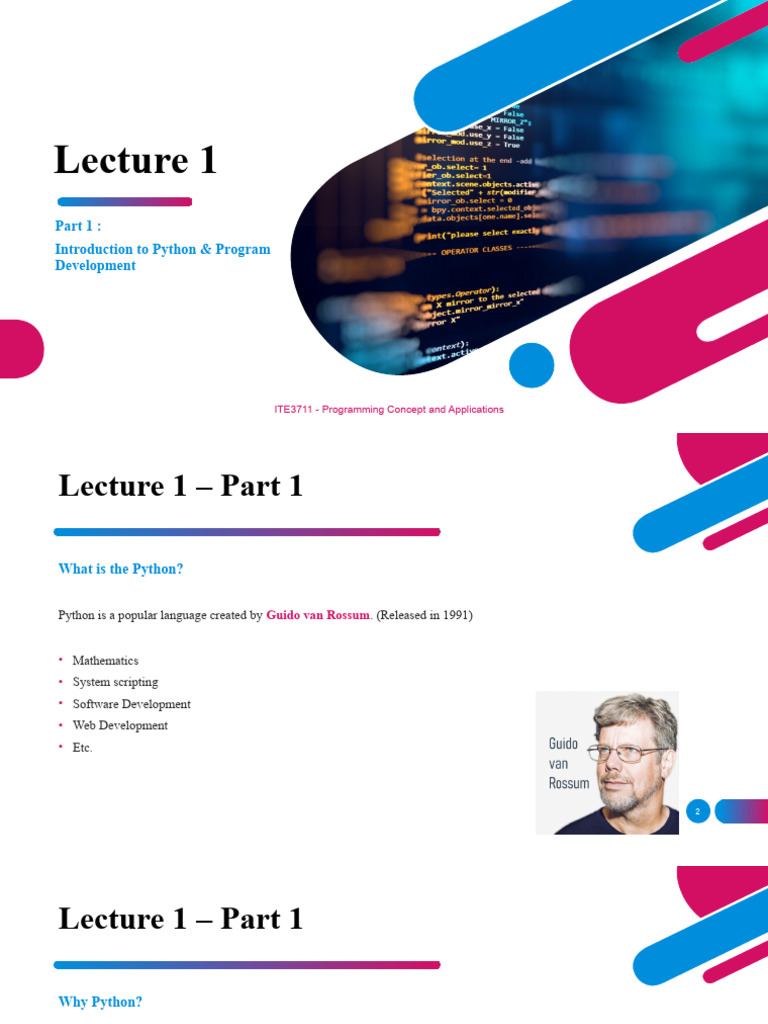 Ite3711 Lecture1 1 Introduction To Python And Program Development 20230822 Pdf Python