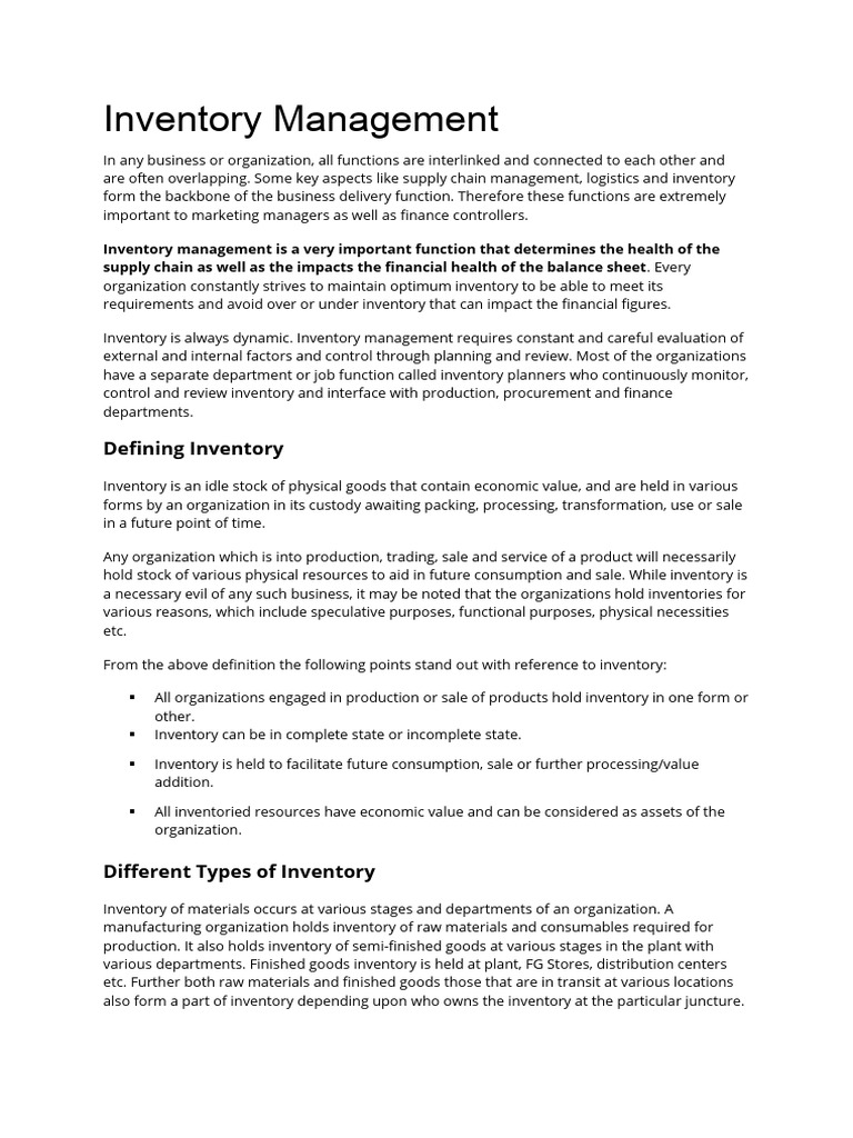Notes on Inventory Management | PDF