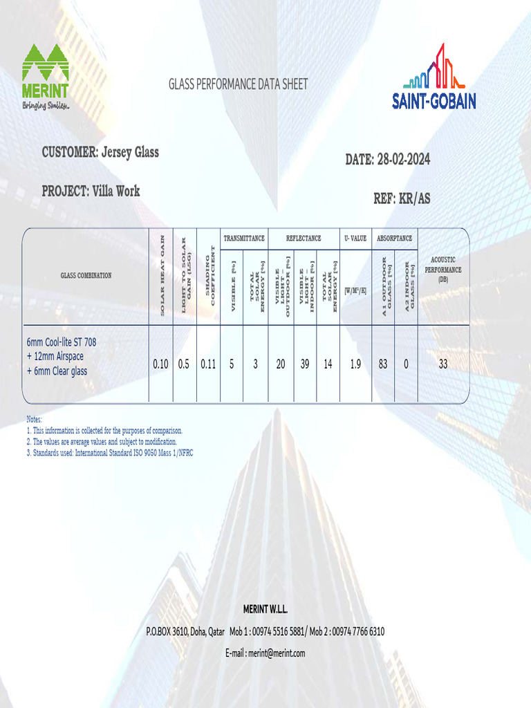 Glass Performance Data Sheet Overview | PDF | Sustainable Building ...