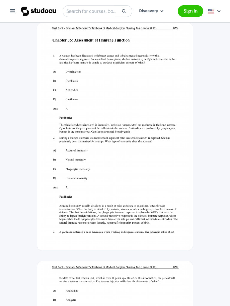 CH 35 - Test Bank - Chapter 35 Assessment of Immune Function A Woman ...