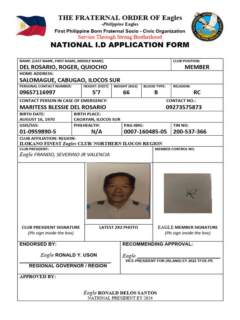 Philippine Eagles Membership Application | PDF