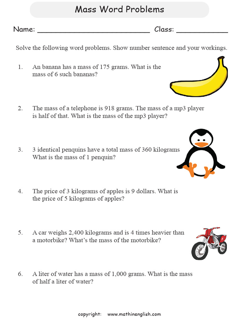 Mass Word Problems P3 | PDF